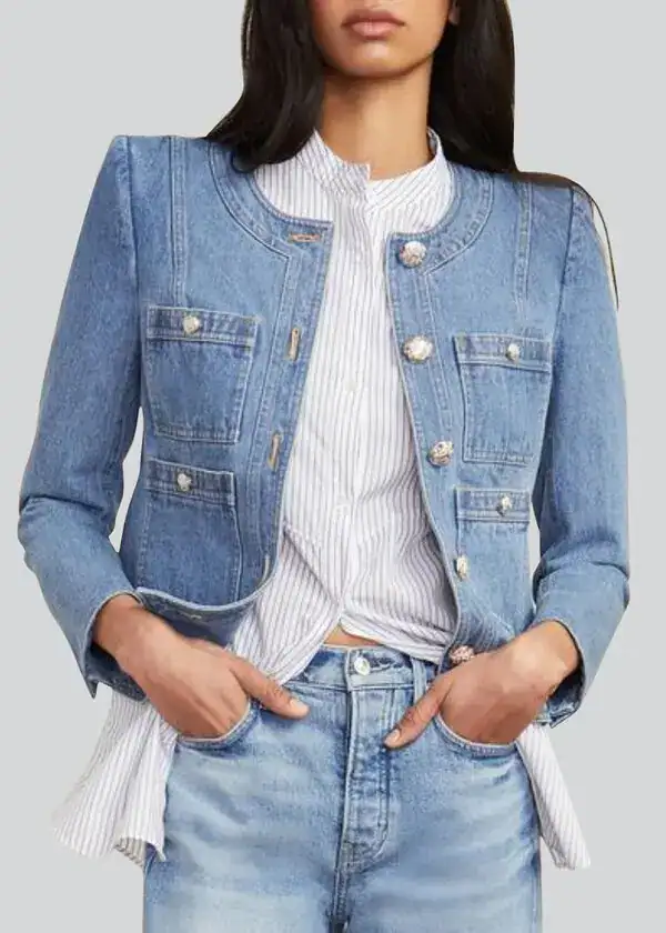 Veronica Beard Ferazia Denim Jacket In Light Indigo 60% Off