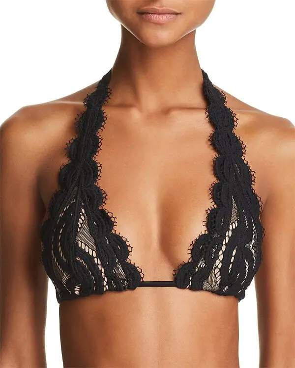 PQ Pilyq Lace Overlay Halter Bikini Top - Midnight