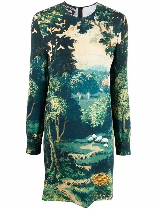 Moschino Landscape-Print Shift Dress In Green - 50% Off | Editorialist