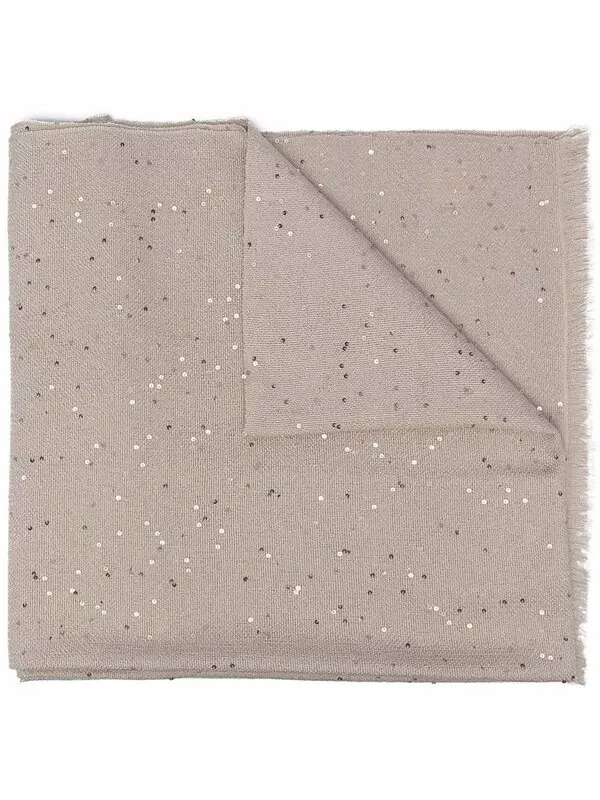 Brunello Cucinelli Sequin-embellished Cashmere-blend Scarf - Neutrals