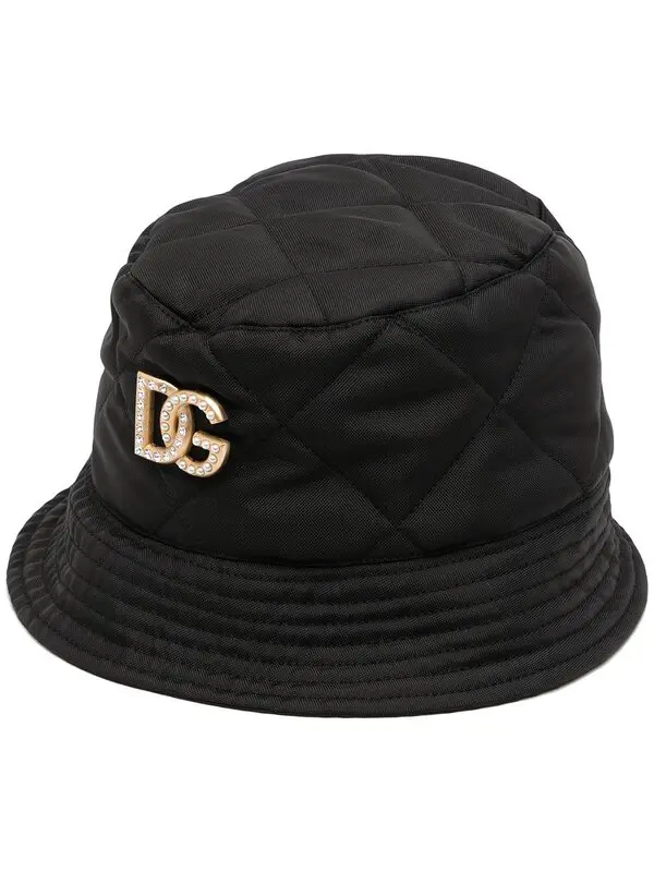 Dolce & Gabbana Black Quilted Hat with Gold Logo Dolce & Gabbana | Accessories | Dolce Gabbana Black Quilted  main image 4