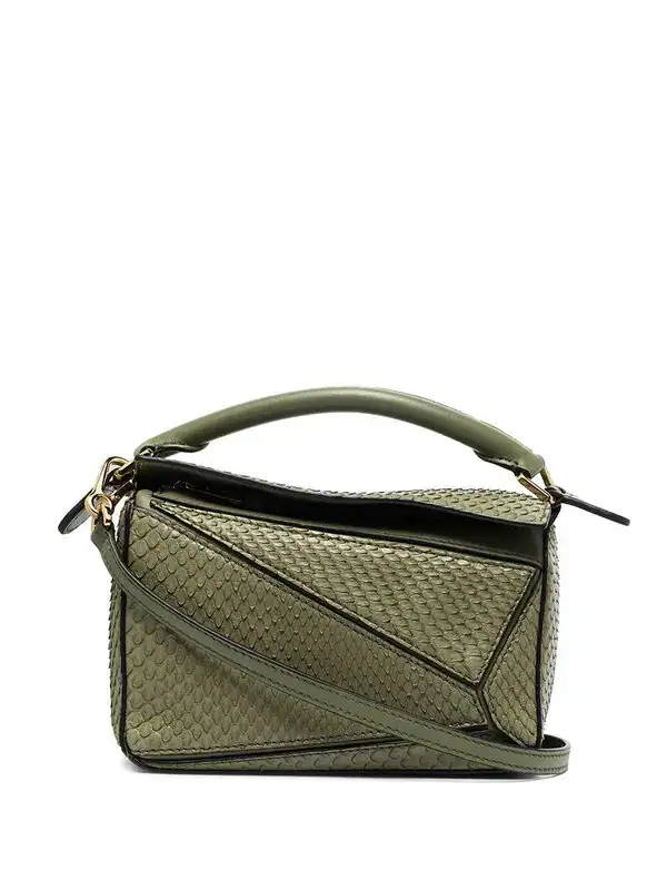 Loewe Mini Puzzle Snakeskin-Effect Bag - Green | Editorialist