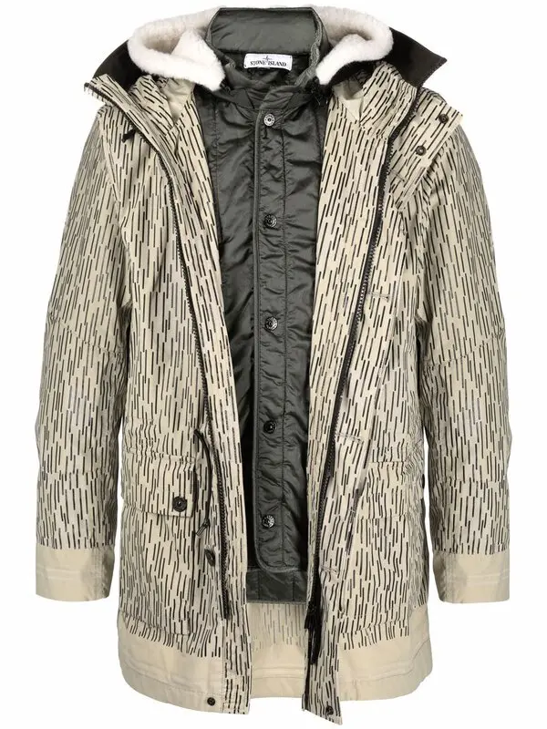 Stone Island Rain Camo Print Layered Parka