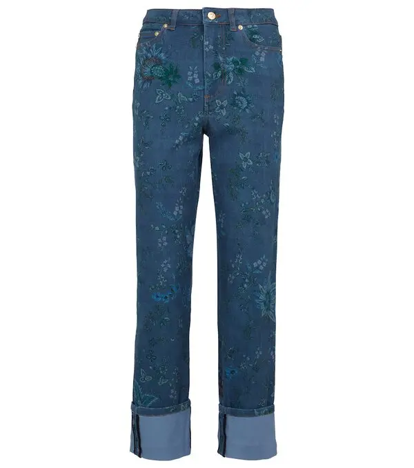 Erdem Nathaniel Floral High-Rise Straight Jeans In Blue - 40% Off 