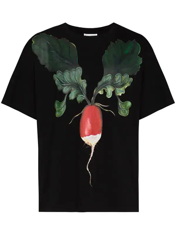 Jw Anderson Radish Print Short-Seeve T-Shirt In Black - 40% Off