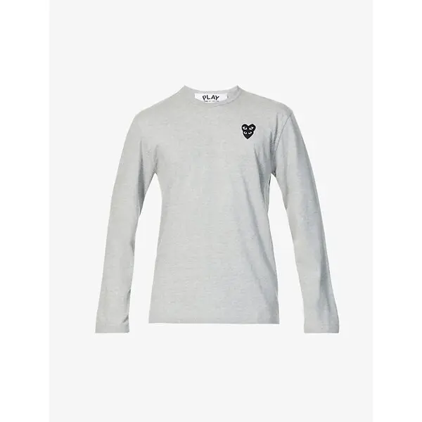 Play Comme Des Garcon Overlap Heart-print Cotton-jersey Top
