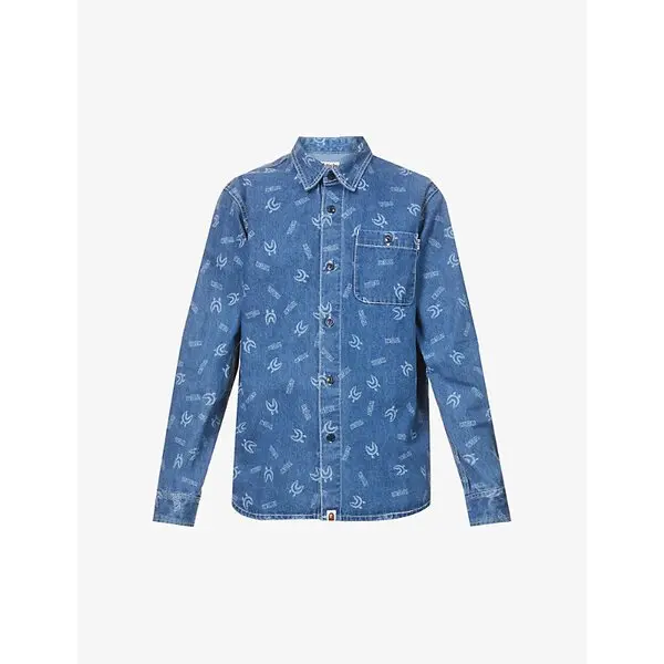 A Bathing Ape Shark-Print Regular-Fit Denim Shirt - Indigo 