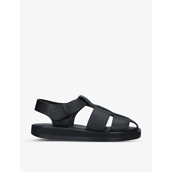 THE ROW Fisherman Caged Leather Sandals - Black