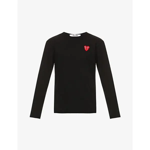 Play Comme Des Garcon Overlap Heart-print Cotton-jersey Top - Black