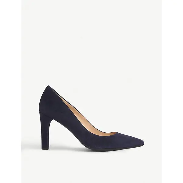 LK BENNETT Tess Block Heel Suede Courts - Blu-navy