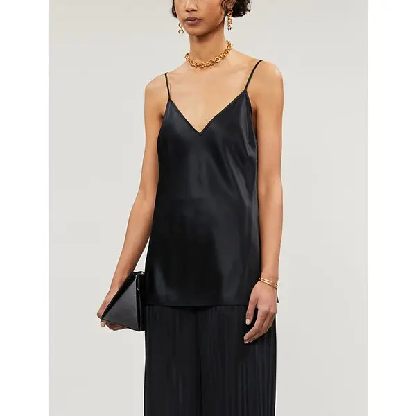 JOSEPH Clea V-neck Silk-satin Top - Black