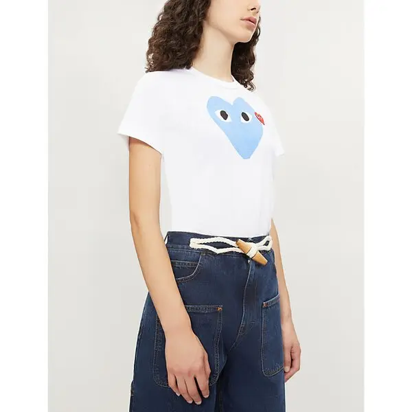 Play Comme Des Garcon Heart-print Cotton-jersey T-shirt - Blue