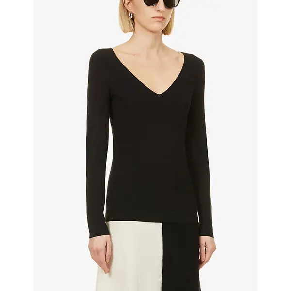 JOSEPH V-neck Silk-blend Jumper - Black