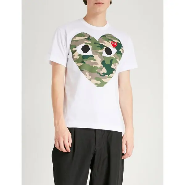 Play Comme Des Garcon Big Heart Camouflage Cotton-jersey T-shirt