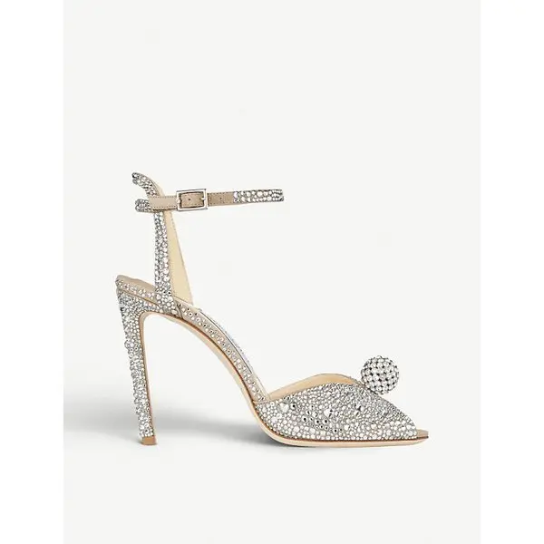 JIMMY CHOO Sacora 100 Crystal-embellished Suede Sandals - Nude/crystal