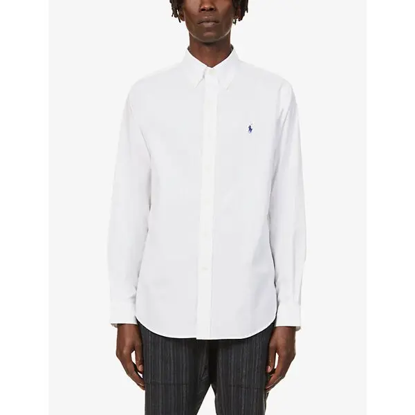 Ralph Lauren Long-sleeved Logo-embroidered Custom-fit Stretch Cotton-poplin Shirt - White
