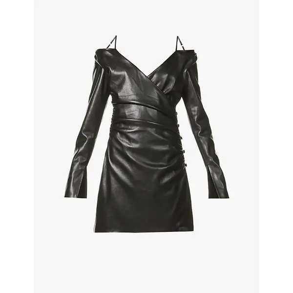 Nanushka Moha Off-The Shoulder Vegan-Leather Mini Dress - Black |  Editorialist