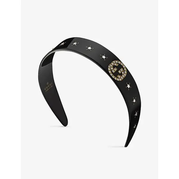 Gucci Gg Resin And Crystal Head Band In Black/Silver/Gold  display picture 3