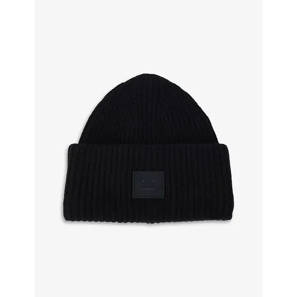 Acne Studios Face Logo-patch Wool Beanie - Black