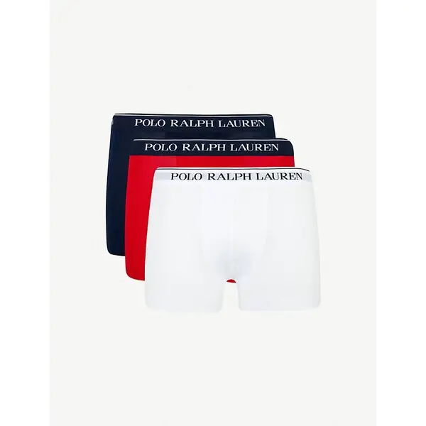 Ralph Lauren Pack Of Three Slim-fit Stretch Cotton Trunks - White/red/blue