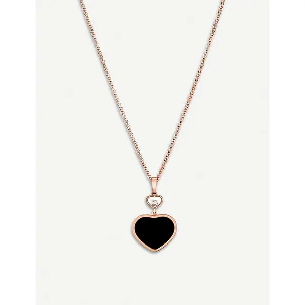 Chopard Happy Hearts Onyx And Diamond Pendant - Rose Gold And Black
