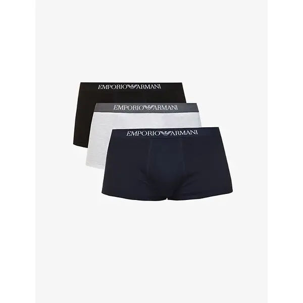 Emporio Armani Logo-print Stretch-cotton Trunks Pack Of Three
