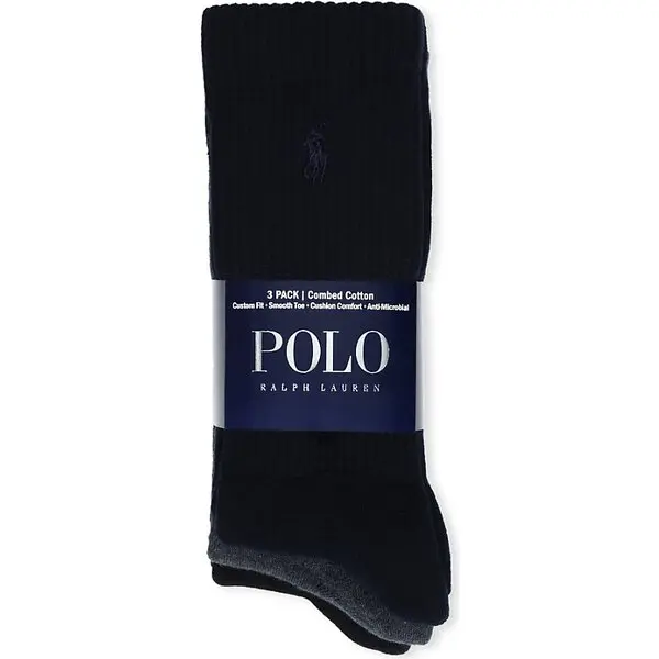 Ralph Lauren Set Of Three Combed Cotton Ankle Socks - Asst_navy_charc