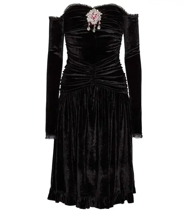 Rabanne Embellished Off-Shoulder Velvet Dress In Black - 30% Off |  Editorialist