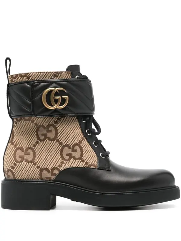 Gucci Gg Canvas Logo-plaque Combat Boots