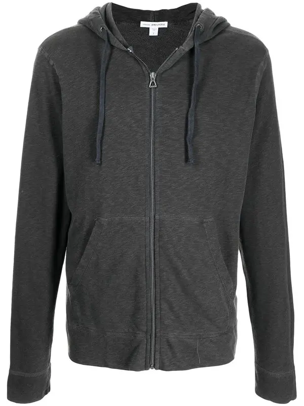 JAMES PERSE Zipped-up Fleece Hoodie - Grey