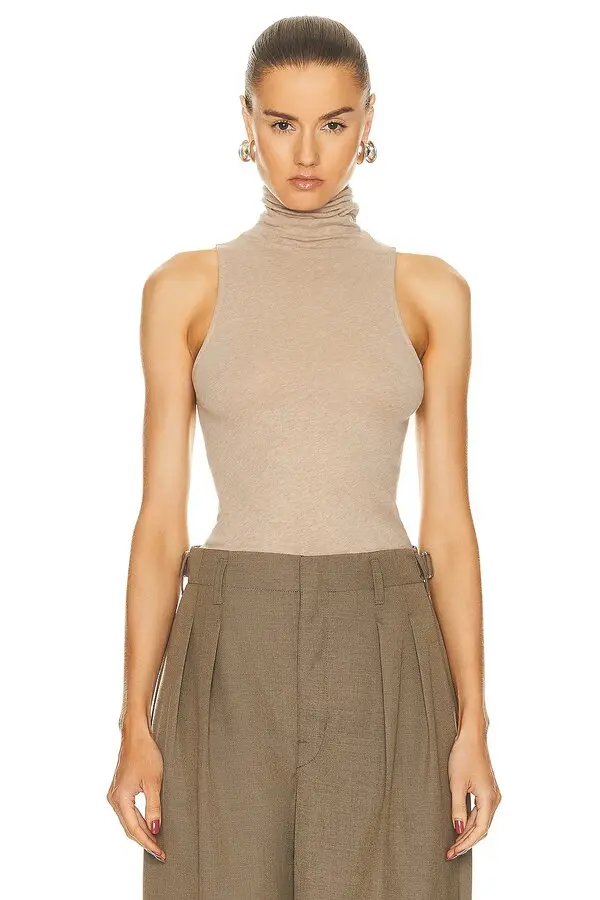 Enza Costa Cashmere Halter Turtleneck Top - Khaki