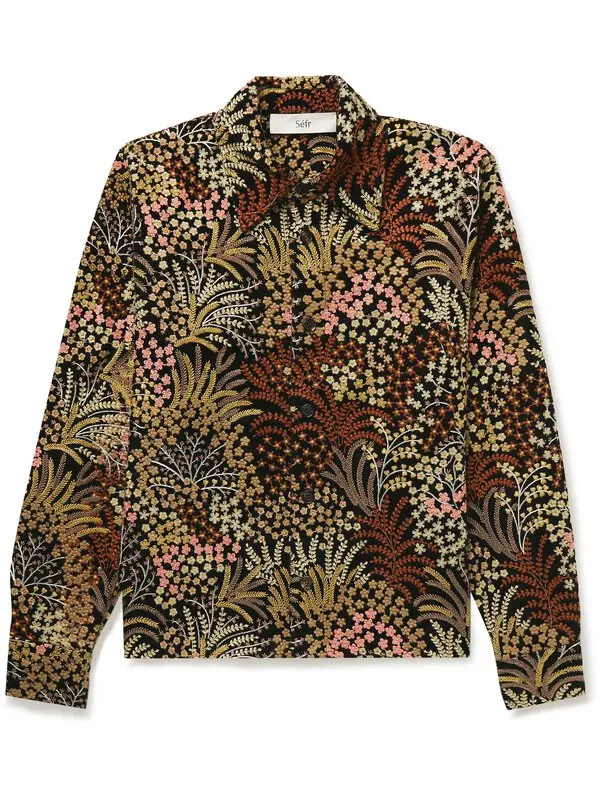 SéFr Halva Embroidered Velvet Overshirt Xxl - Multi | Editorialist