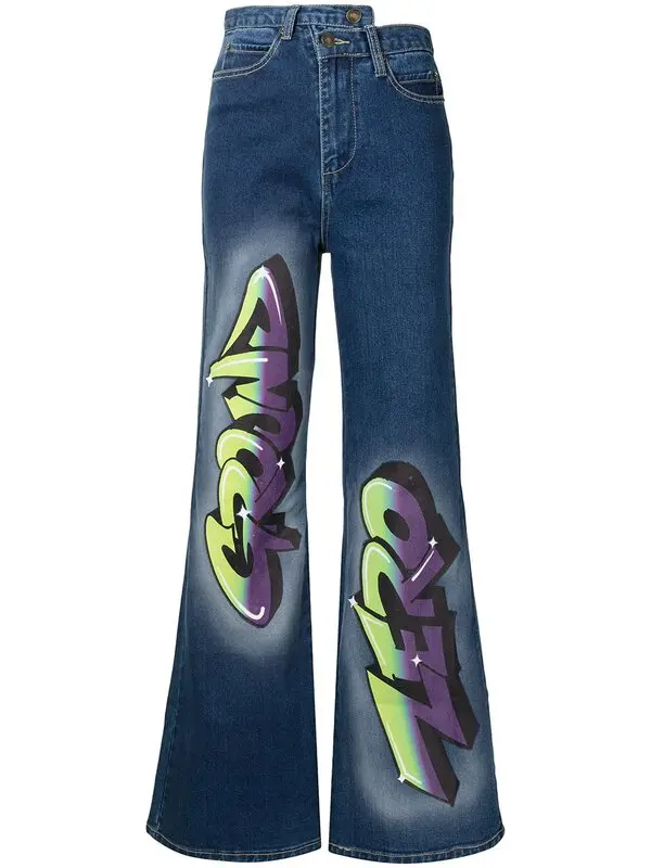 GROUND ZERO Graffiti-logo Flared Jeans