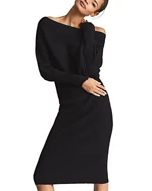 Reiss Lara Drape Knitted Bodycon Dress - Black | Editorialist