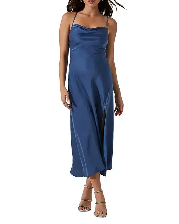 blue cowl neck slip dress Blue Tie Dye Maxi Dress main image 1