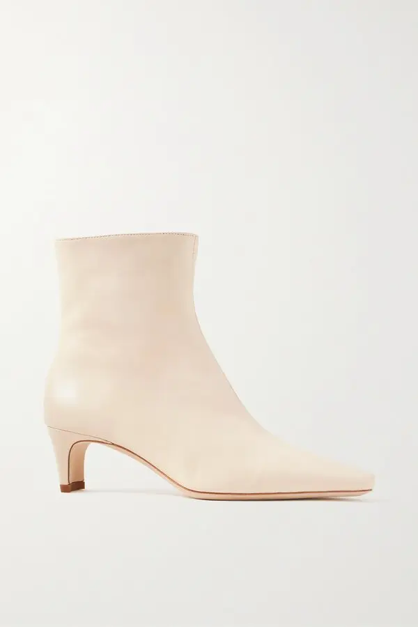 Staud Wally Leather Ankle Boots - Cream