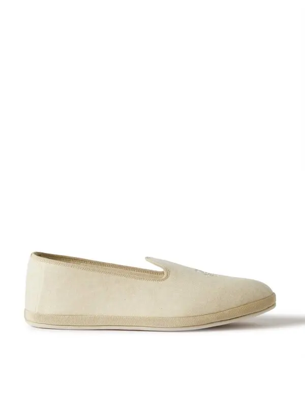 Loro Piana Logo-Embroidered Cashmere Slippers Neutrals