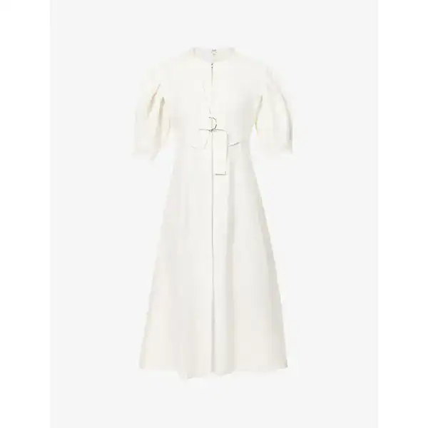 Oroton Sculpted Midi Linen Dress - Ecru | Editorialist