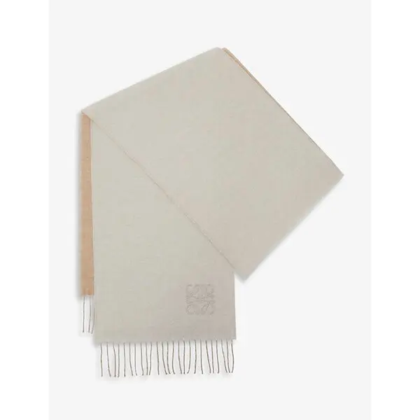 Loewe Anagram-embroidered Wool And Cashmere-blend Scarf - Ivory/sand