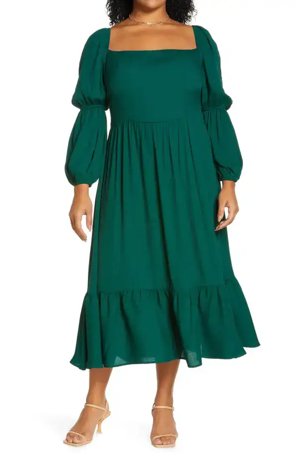 Reformation Mica Long Sleeve Midi Dress - Emerald | Editorialist