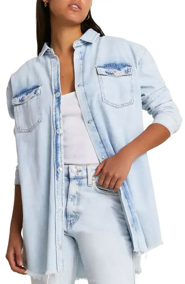 River Island Bleached Denim Shirt Light Denim Editorialist