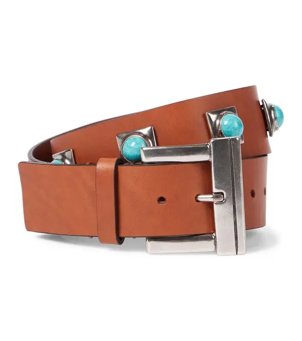 Etro Crown Me Studded Leather Belt In Brown - 30% Off  display picture 3