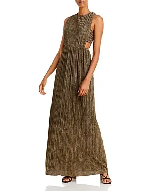 slim fit dress slacks BCBGMAXAZRIA Metallic Gold Short Sleeved Mini Dress – The Untitled Boutique main image 1