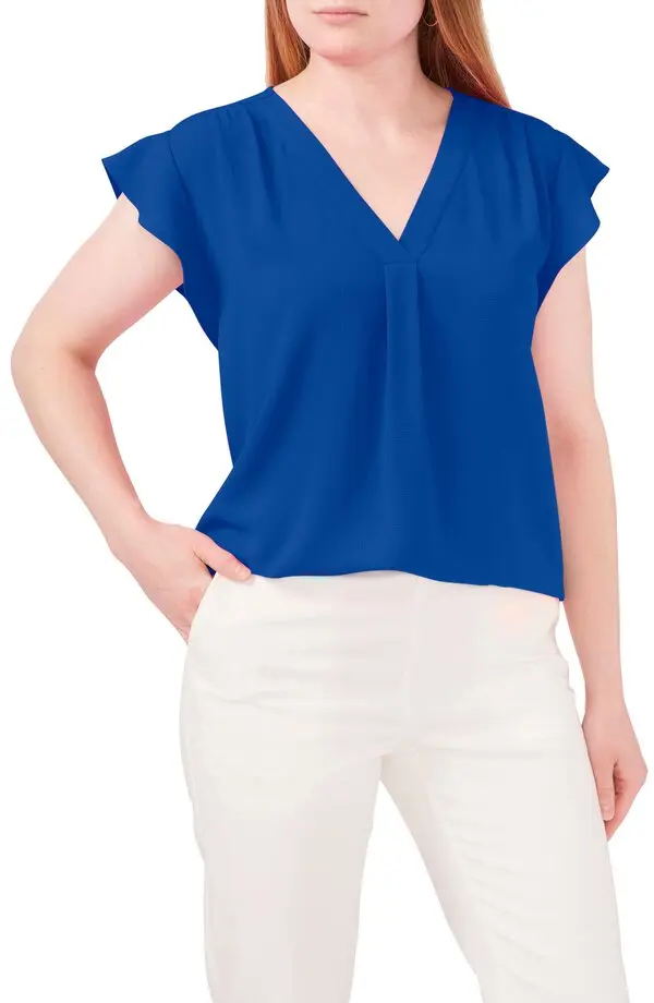 Chaus Flutter Sleeve V-Neck Blouse Celestial Blue Editorialist