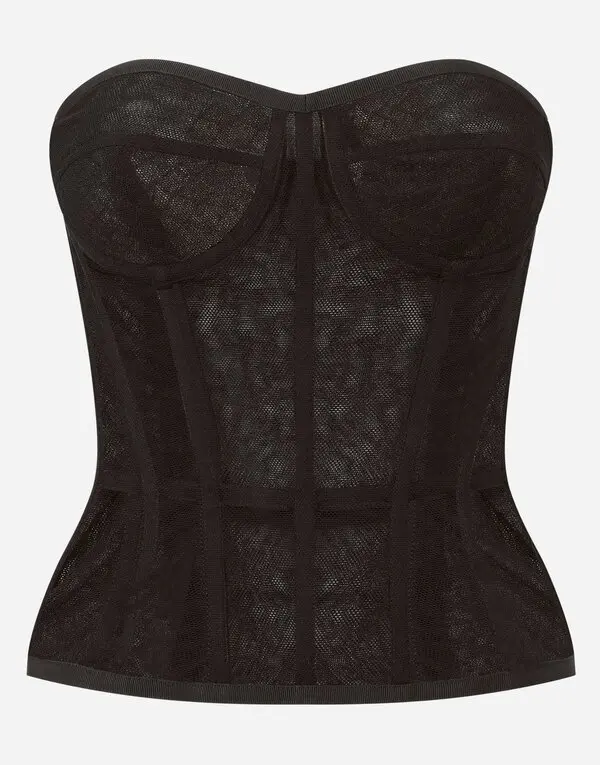 Dolce & Gabbana Cotton Tulle Bustier Top - Black