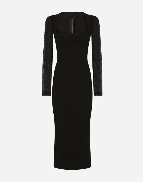 Dolce & Gabbana Sable Calf-length Dress With Tulle Sleeves