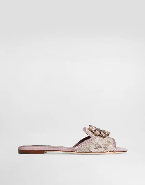 Dolce & Gabbana Lace Slippers With Crystals - Blush