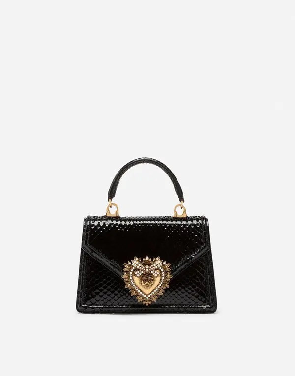 Dolce & Gabbana Small Devotion Bag In Python Skin - Black | Editorialist