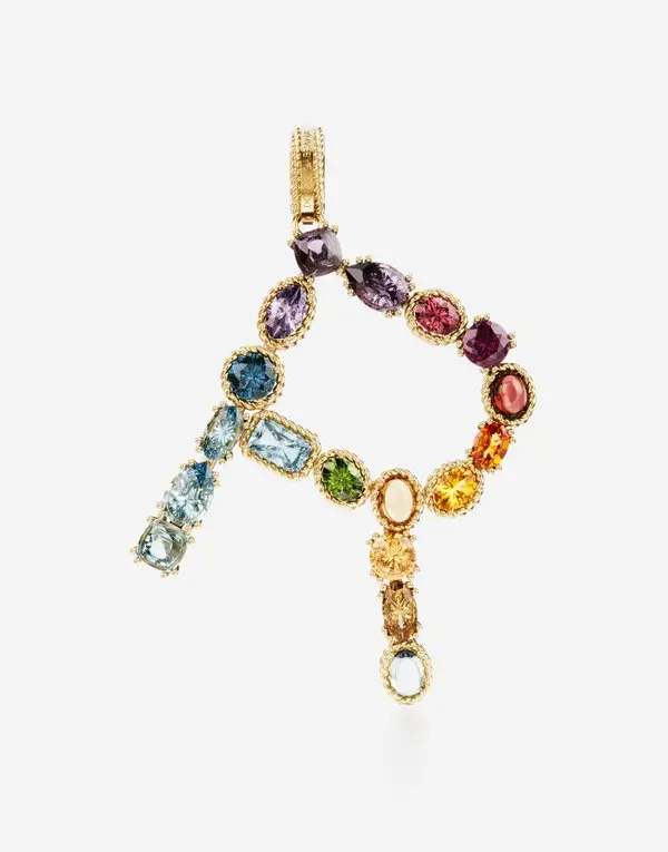 Dolce & Gabbana R Lettering Charm In 18-carat Yellow And Multicolored Gems