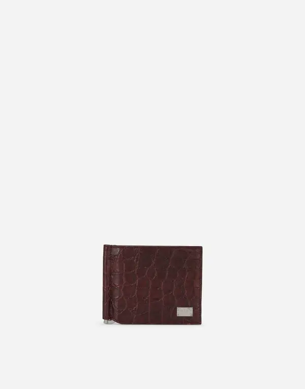 Dolce & Gabbana Crocodile Bifold Wallet With Moneyclip And Branded Tag - Bordeaux